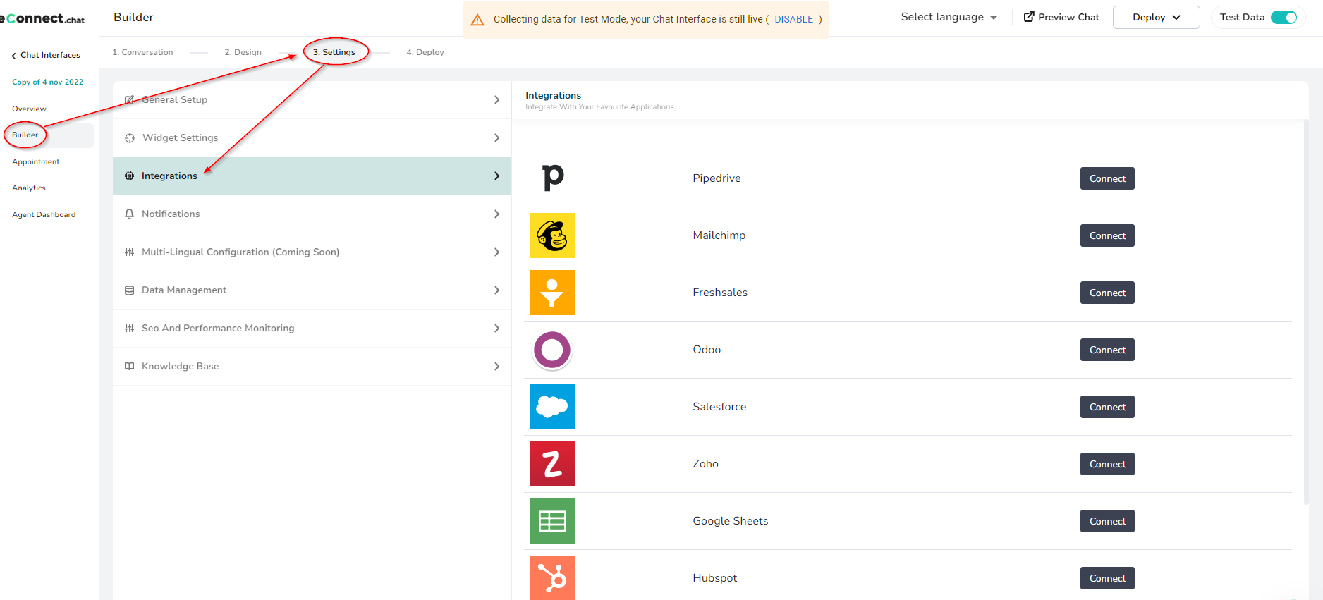 Google sheets integration - WeConnect.chat
